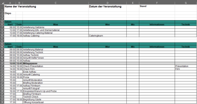 Disposition und detaillierter Ablaufplan bei Veranstaltungen - frag-amu.de